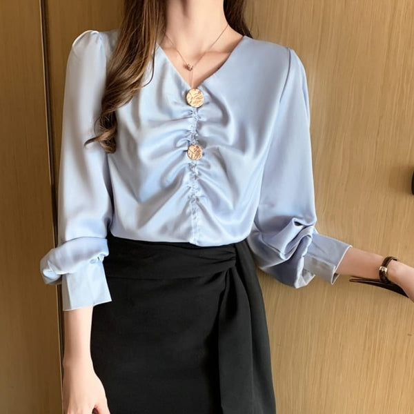 Light Blue Satin Blouse | Satin Clothing - Satin Paris