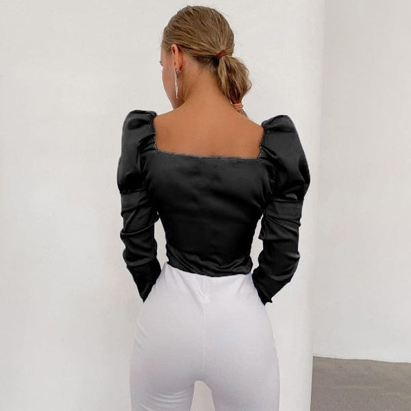 Puff Sleeve Satin Blouse | Satin Clothing - Satin Paris